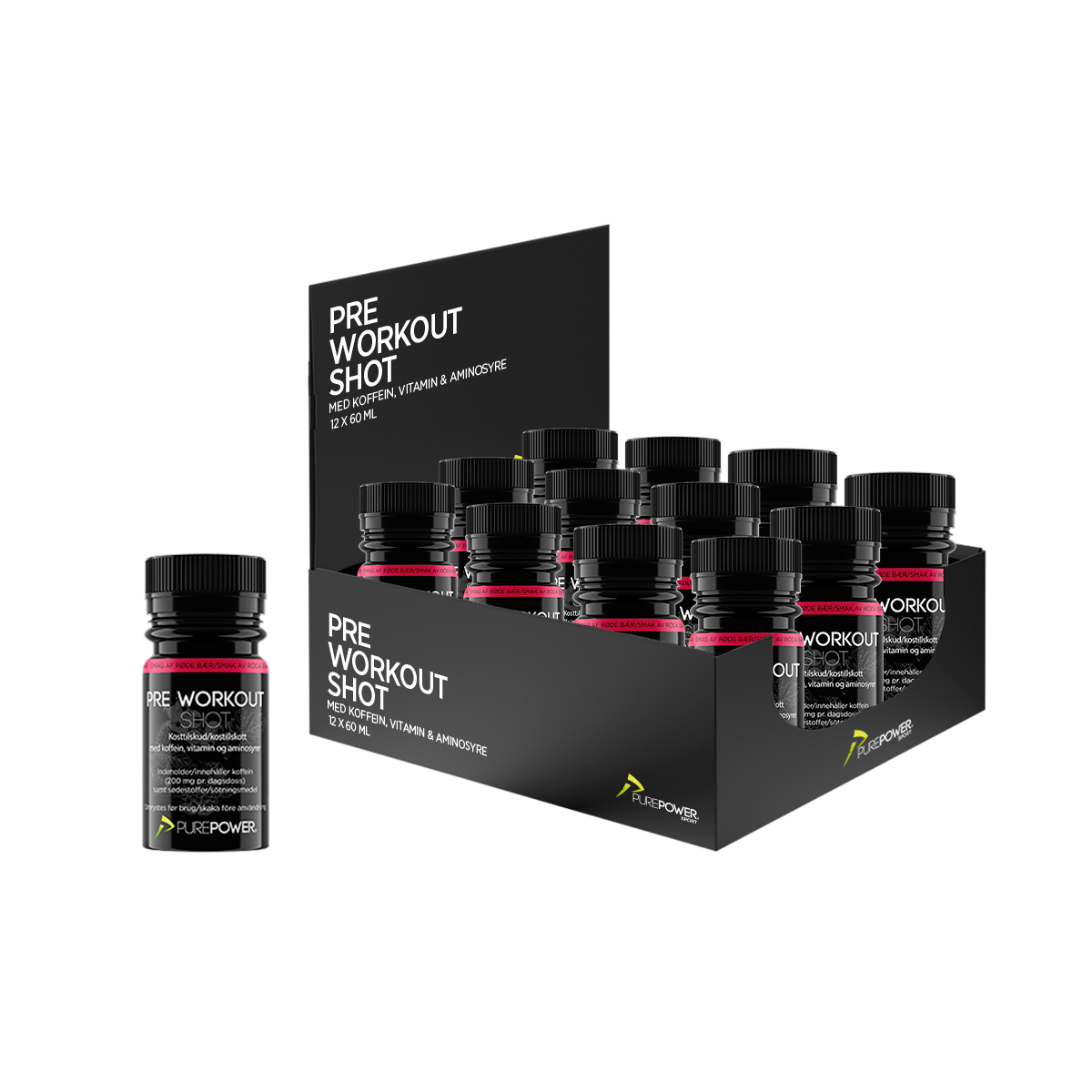 Pre-Workout shot (PWO) Röda bär 12 x 60 ml – PurePower